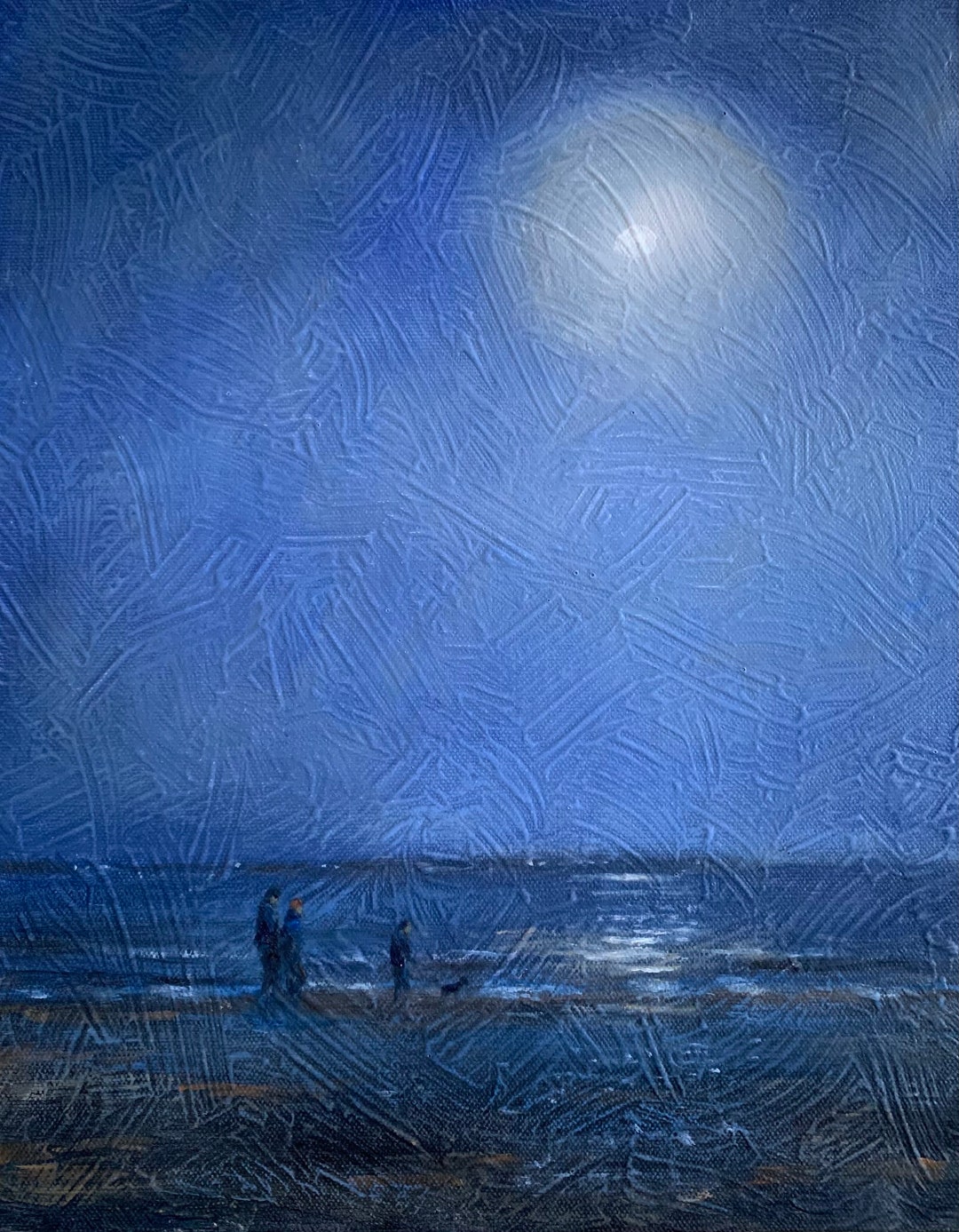 Moonlight Walk | Original Oil on Canvas Board Painting by Vernon ...