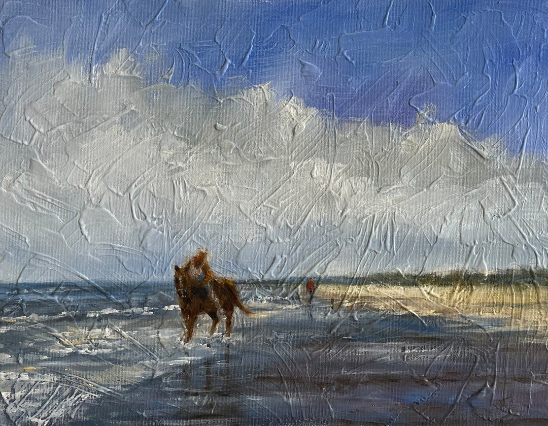 Horse Riding on the Beach | Original Oil on Canvas Board Beachscape ...