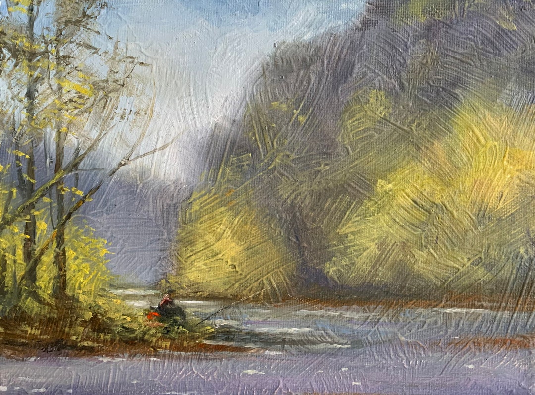 On the Riverbank | Original Oil on Canvas Painting by Vernon Lintern ...