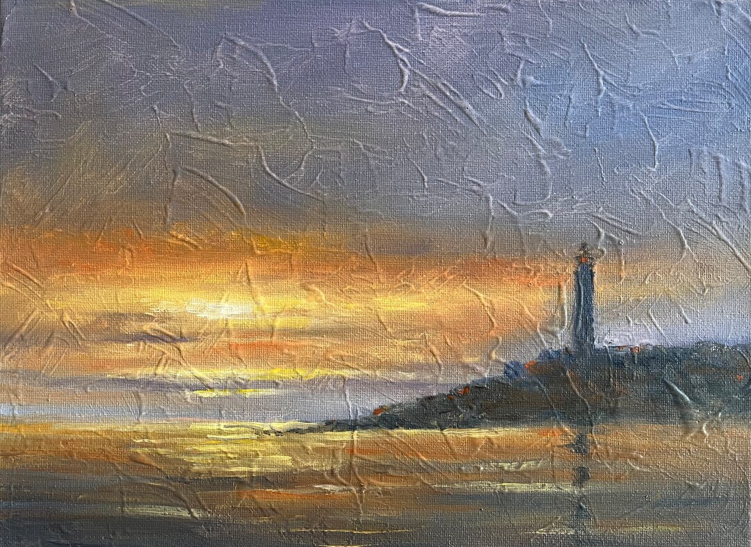 Sunset at the Lighthouse | Original Oil on Canvas Painting by Vernon ...