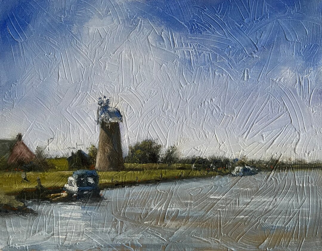 Norfolk Broads Windmill | Original Oil on Canvas Board Landscape ...