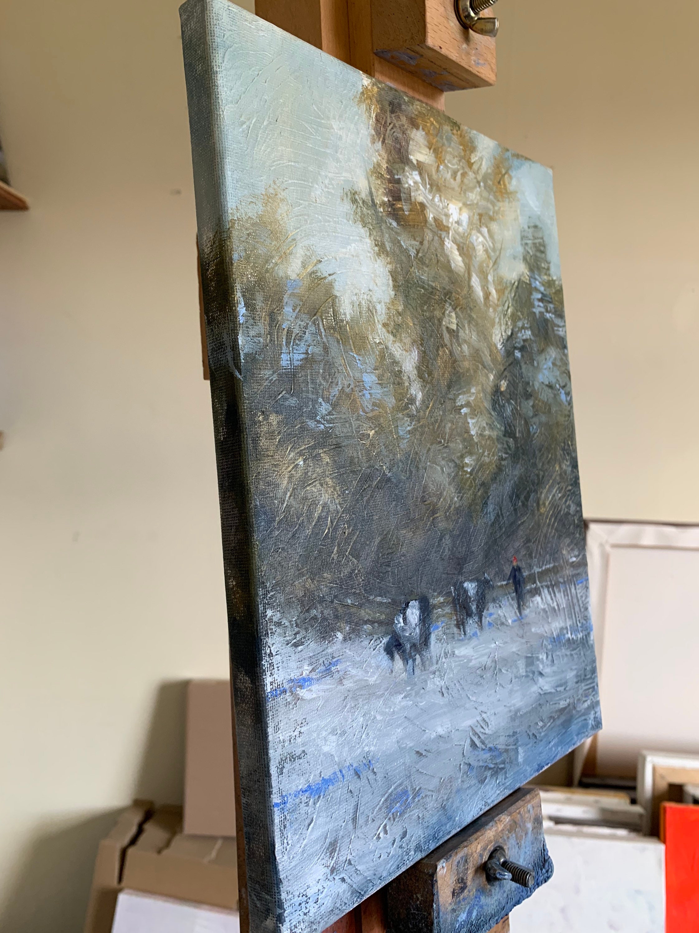 Talking to Cows in the Snow Original Oil on Canvas Painting by Vernon ...