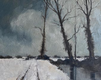 Talking to Cows in the Snow | Original Oil on Canvas Painting by Vernon ...