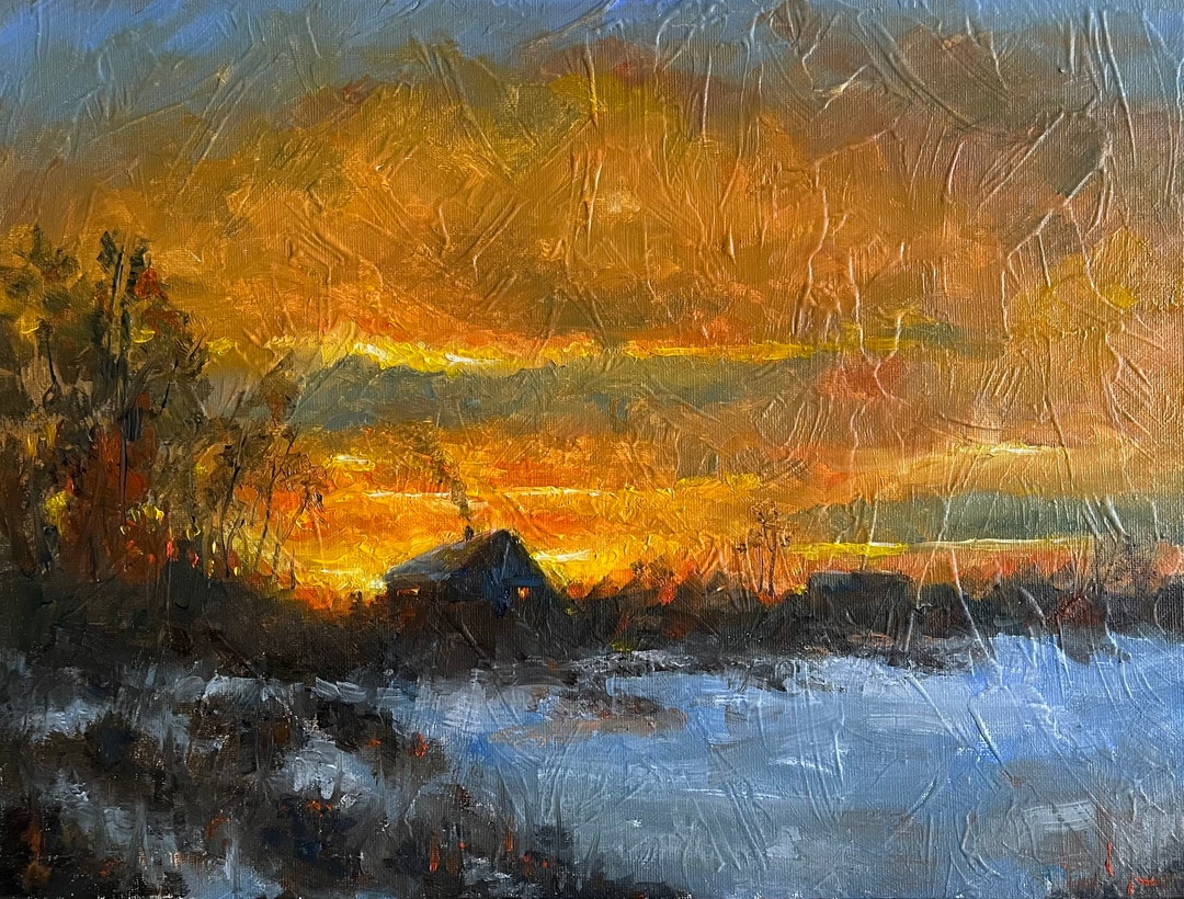 Fire in the Sky | Original Oil on Canvas Board Painting by Vernon ...
