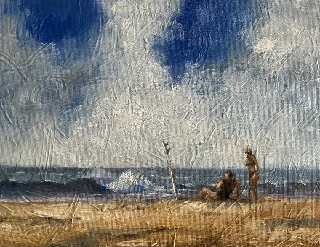 Surfers II | Original Oil on Canvas Board Beachscape Painting by Vernon ...