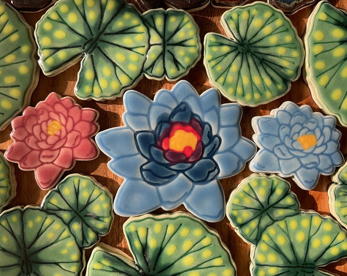 Handmade Ceramic Water Lily Mosaic Tile: Original Pond Plant Art for ...