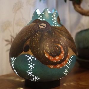 Octopus Gourd Lamp, Hand Painted Pierced and Carved Gourd Lamp ...