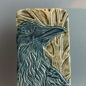 Raven Tile, Ceramic Handmade Pressed Relief Rectangle Celadon Glaze Art ...