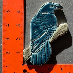Raven Mosaic Tile, Handmade and Glazed Ceramic Crow Bird Forest Pottery ...