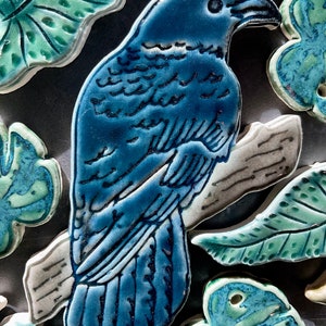 Raven Mosaic Tile, Handmade and Glazed Ceramic Crow Bird Forest Pottery ...