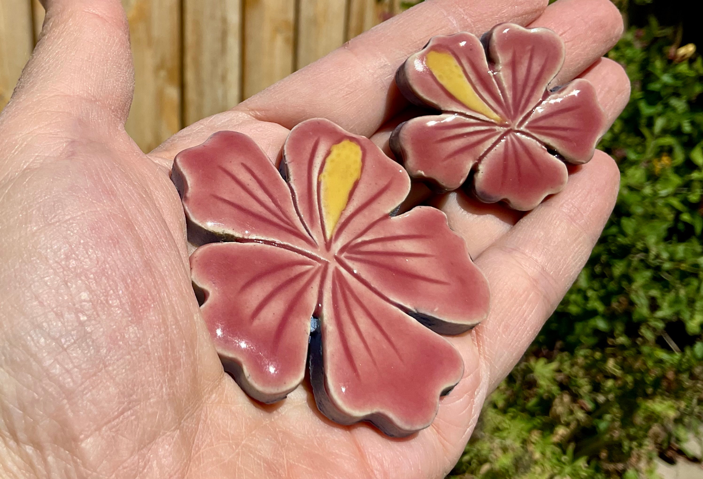 Handmade Ceramic Hibiscus Mosaic Tile: Original Design Tropical Flower ...