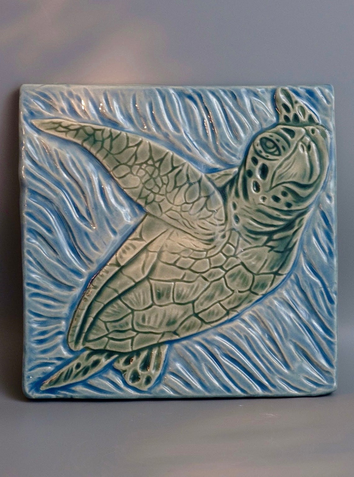 Sea Turtle Tile Ceramic Handmade Pressed Relief Square - Etsy