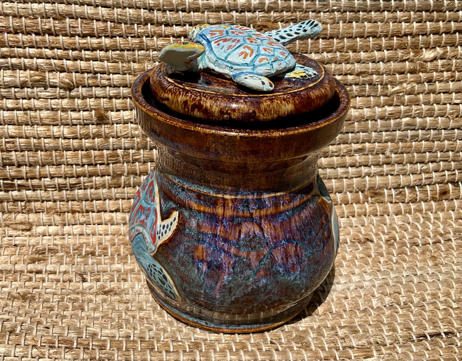 Ceramic Sea Turtle Jar One of a Kind Handmade and Sgraffito - Etsy