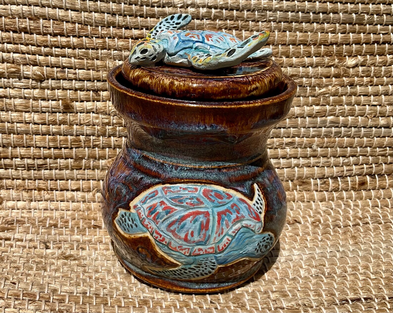 Ceramic Sea Turtle Jar One of a Kind Handmade and Sgraffito - Etsy