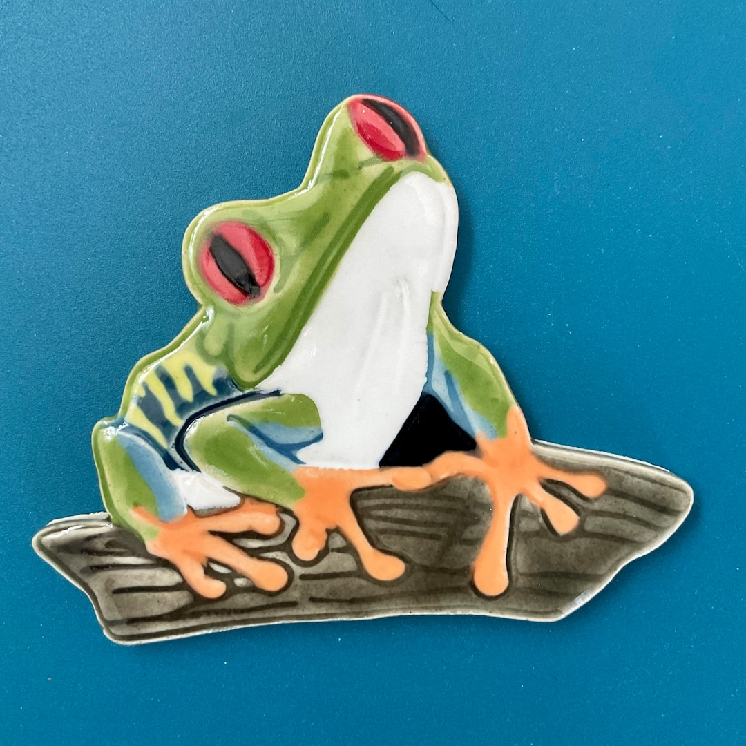 Ceramic Tree Frog Mosaic Tile, Handcrafted, Painted Tropical Jungle Red ...