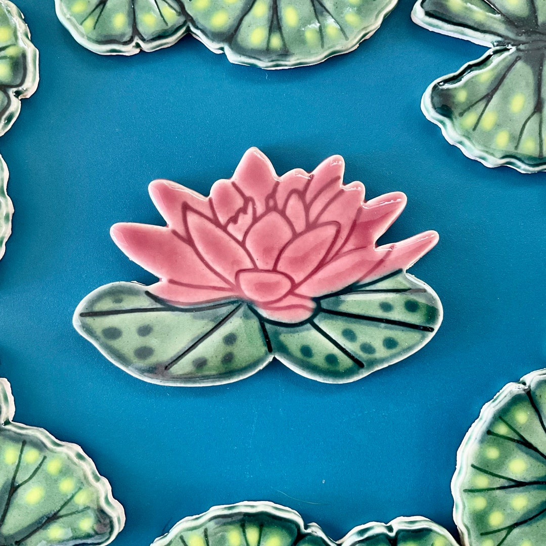 Ceramic Lotus and Lily Pad Mosaic Tile, Handmade Handpainted Flower ...