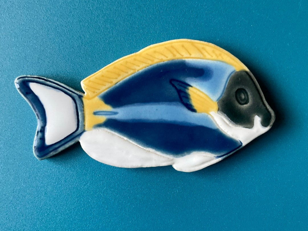 Blue Tang Fish Mosaic Tile, Handmade Ceramic Glazed, Tropical Ocean ...