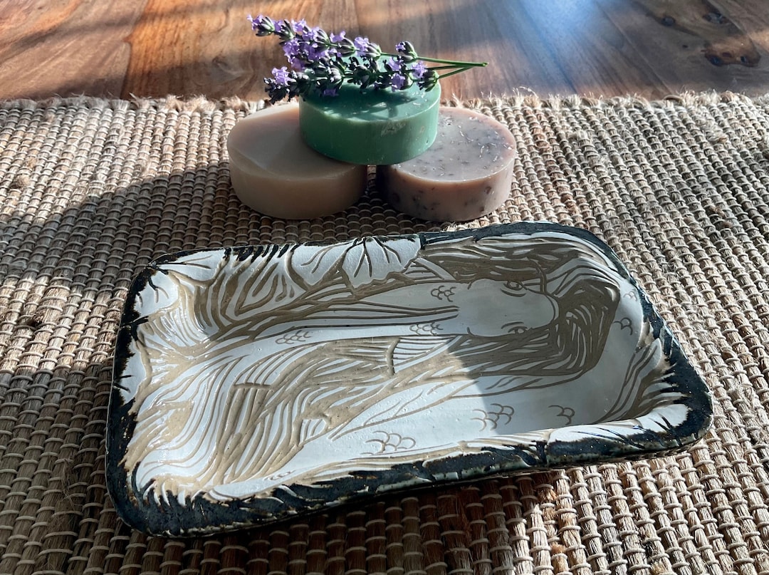 Koi and Lily Pad Soap Dish, Handmade and One of a Kind Carved Ceramic ...