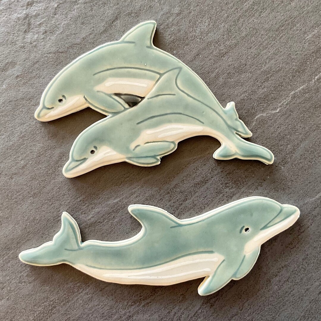 Handmade Glazed Ceramic Dolphin Mosaic Tile: Two Original Designs for ...