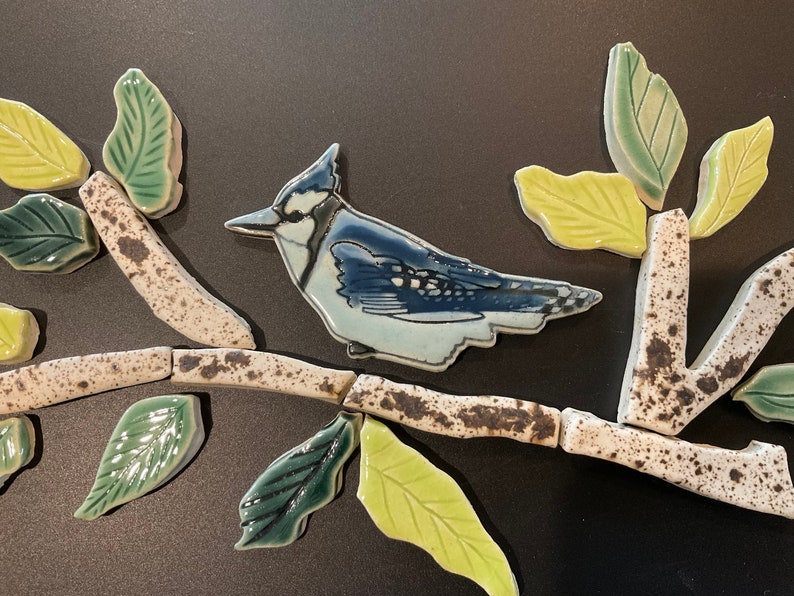 Blue Jay Mosaic Tile, Handmade Ceramic Glazed, for Crafting and Making ...