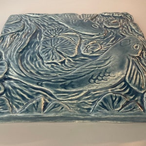 Handmade Relief Koi Tile: Original Design Pond Scene Art Pottery - Etsy