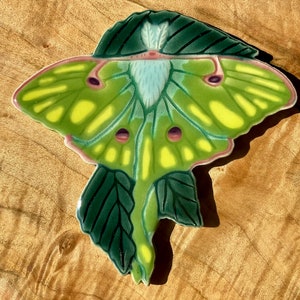 Handcrafted Ceramic Luna Moth Mosaic Tile: Original Night Garden Design ...