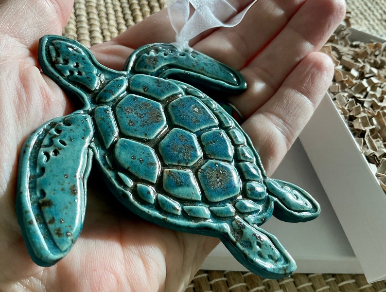 Ceramic Sea Turtle Ornament in Gift Box Handmade Celadon - Etsy