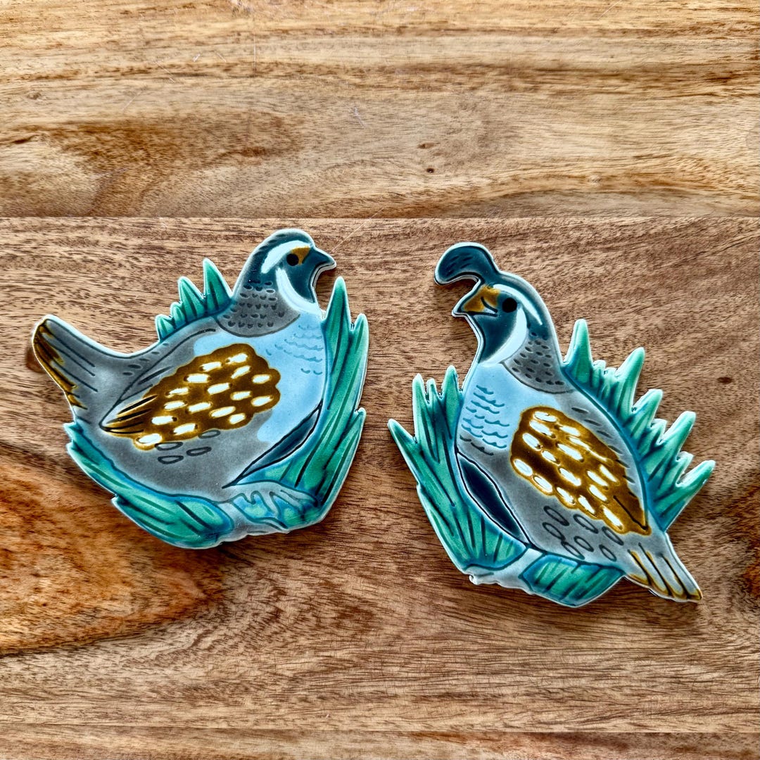 Handmade Ceramic Quail Mosaic Tile: Two Original Designs Bird Art for ...