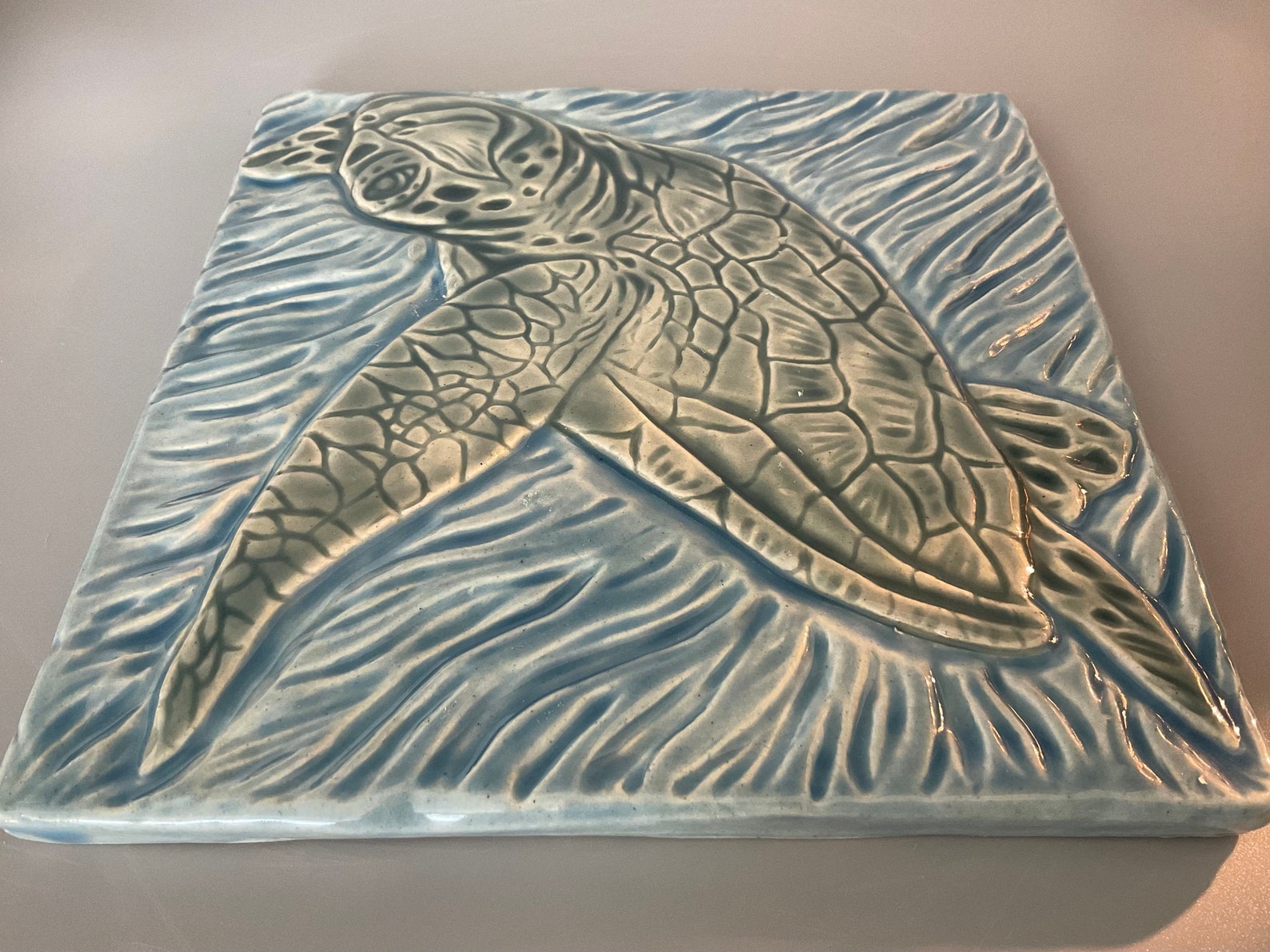 Handmade Sea Turtle Relief Tile: Original Design Hand Glazed Ceramic ...