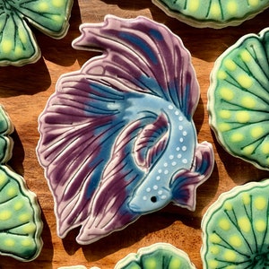 Ceramic Betta Fish Mosaic Tile, Handmade Glazed Siamese Fighting Fish ...