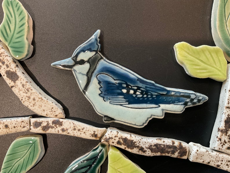 Blue Jay Mosaic Tile, Handmade Ceramic Glazed, for Crafting and Making ...