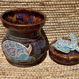Ceramic Sea Turtle Jar One of a Kind Handmade and Sgraffito - Etsy