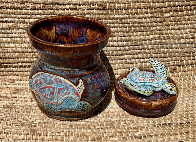 Ceramic Sea Turtle Jar One of a Kind Handmade and Sgraffito - Etsy