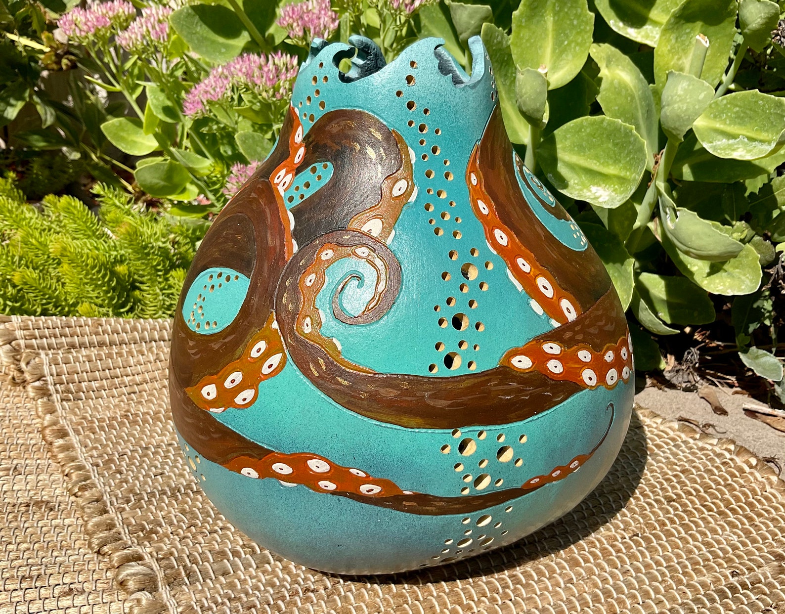 Octopus Gourd Lamp Hand Painted Pierced and Carved Gourd - Etsy