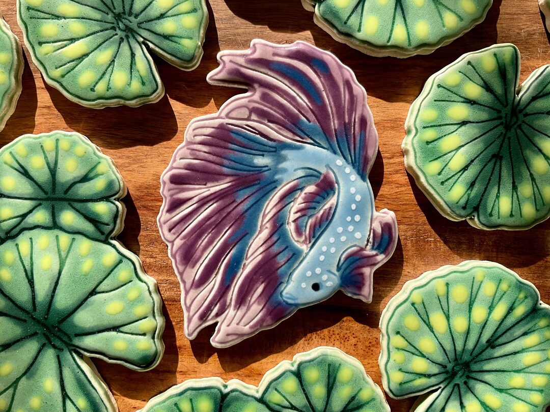 Ceramic Betta Fish Mosaic Tile, Handmade Glazed Siamese Fighting Fish ...