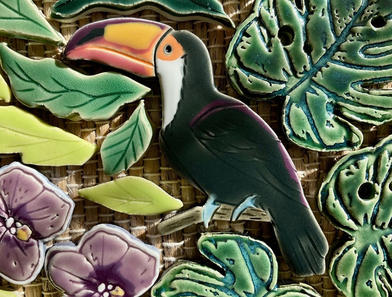 Ceramic Toucan Bird Mosaic Tile Handmade Pottery Tile Jungle - Etsy