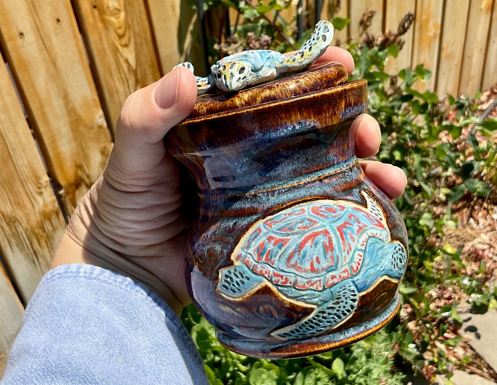 Ceramic Sea Turtle Jar One of a Kind Handmade and Sgraffito - Etsy