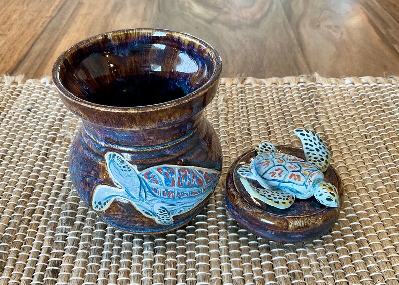 Ceramic Sea Turtle Jar One of a Kind Handmade and Sgraffito - Etsy