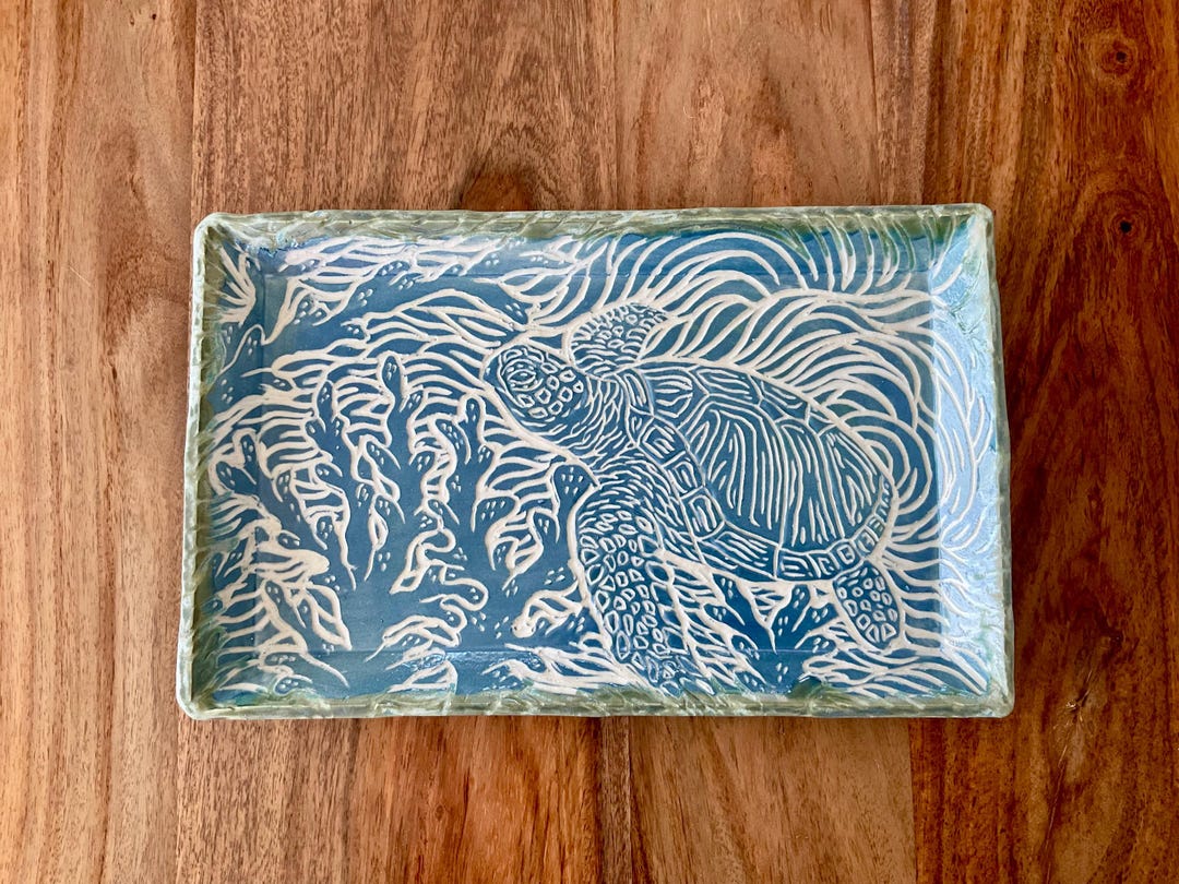 Sea Turtle and Corals Sgraffito Tray, One of A Kind Ceramic Piece ...