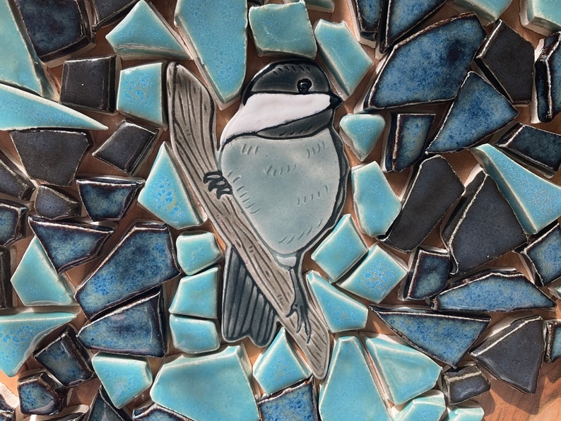 Handmade Ceramic Chickadee Mosaic Tile: Original Garden Bird Design for ...