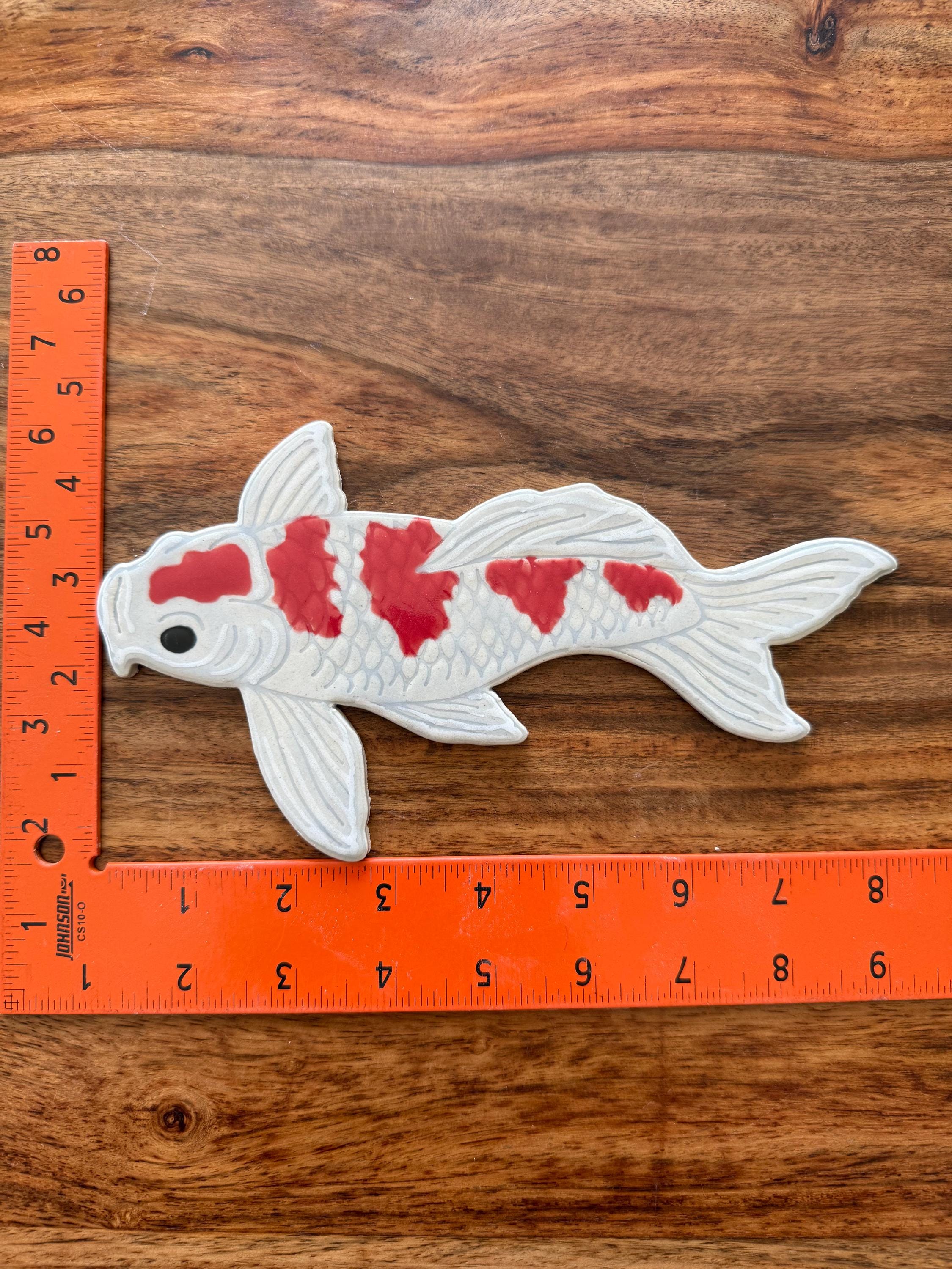 Handcrafted Ceramic Kohaku Koi Mosaic Tile in Red and White: Choose ...