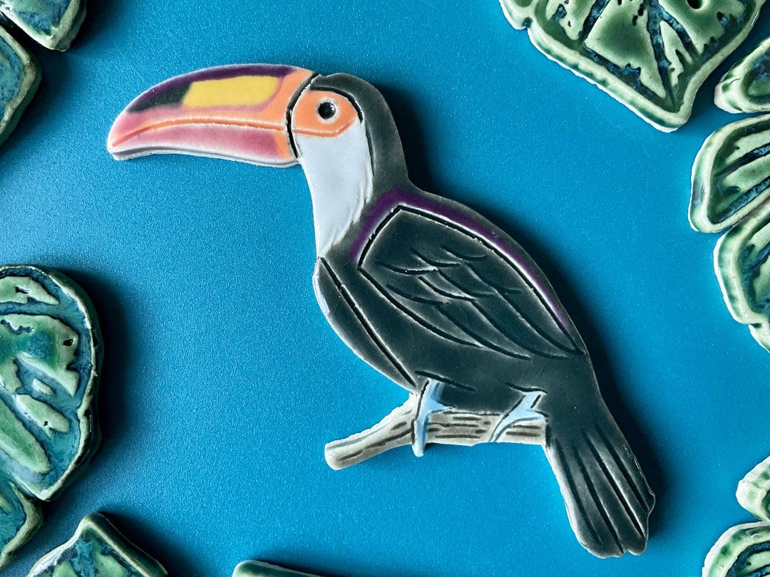 Ceramic Toucan Bird Mosaic Tile, Handmade Pottery Tile, Jungle Bird ...