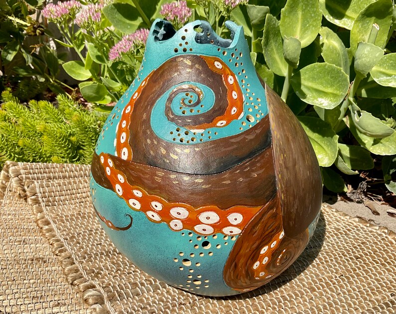 Octopus Gourd Lamp Hand Painted Pierced and Carved Gourd - Etsy