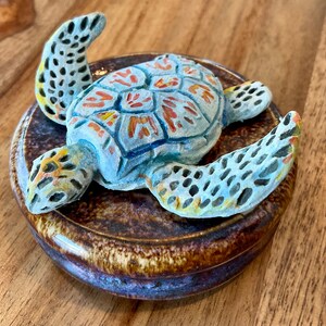 Ceramic Sea Turtle Jar One of a Kind Handmade and Sgraffito - Etsy