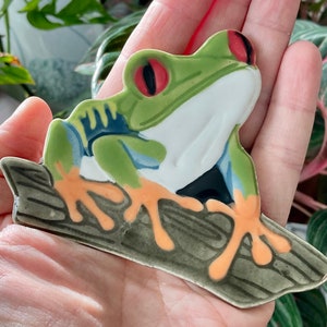 Ceramic Tree Frog Mosaic Tile, Handcrafted, Painted Tropical Jungle Red ...
