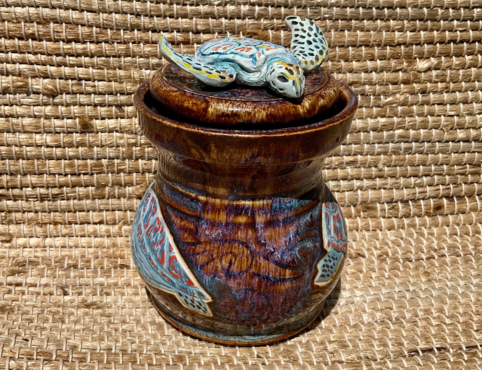 Ceramic Sea Turtle Jar One of a Kind Handmade and Sgraffito - Etsy