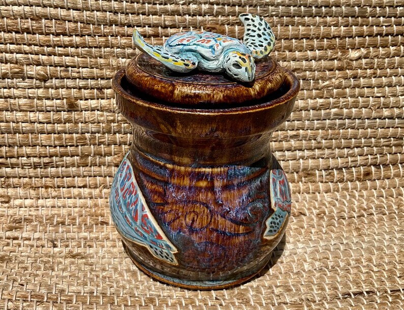 Ceramic Sea Turtle Jar One of a Kind Handmade and Sgraffito - Etsy