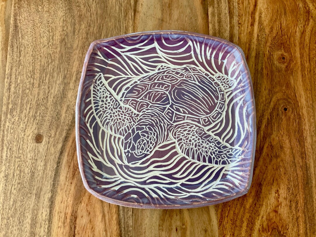 Sea Turtle and Waves Sgraffito Tray, One of A Kind Ceramic Piece ...