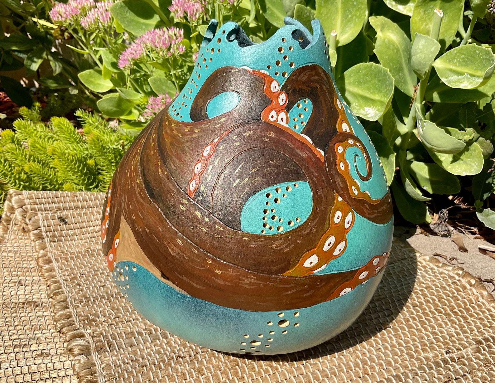 Octopus Gourd Lamp Hand Painted Pierced and Carved Gourd - Etsy