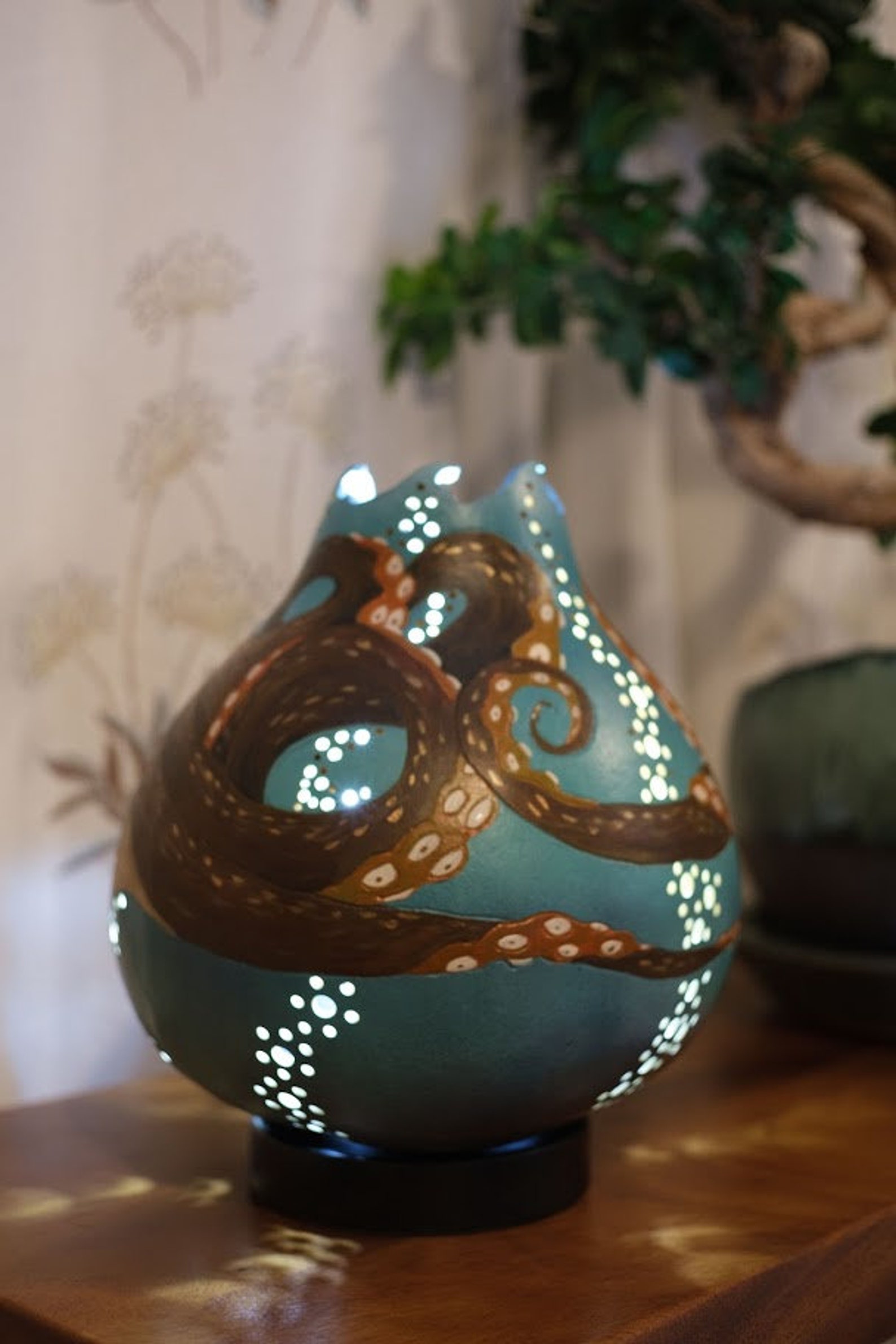 Octopus Gourd Lamp Hand Painted Pierced and Carved Gourd - Etsy